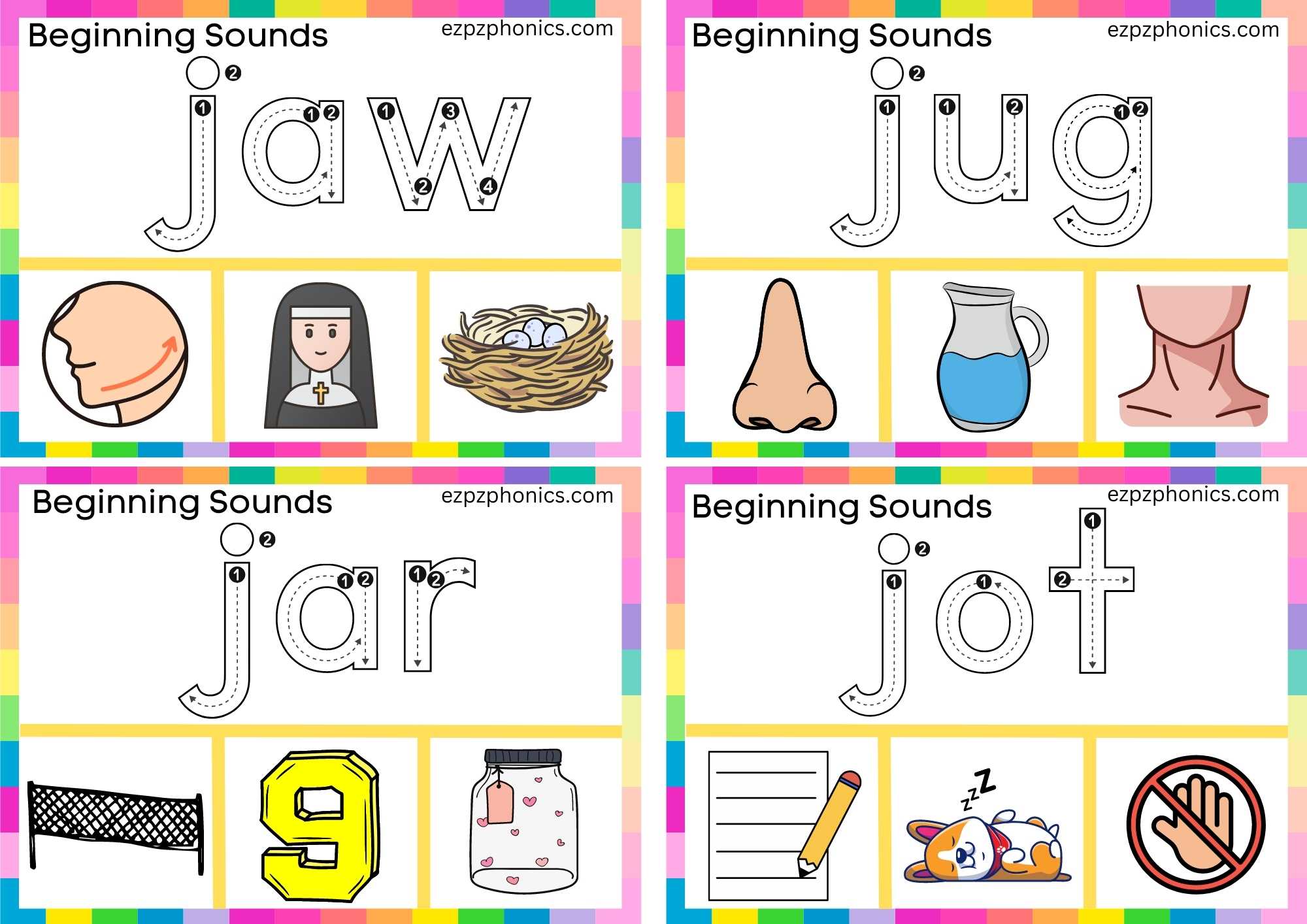 Letter J Trace The Word And Clip The Correct Image Group 2 - ezpzphonics.com